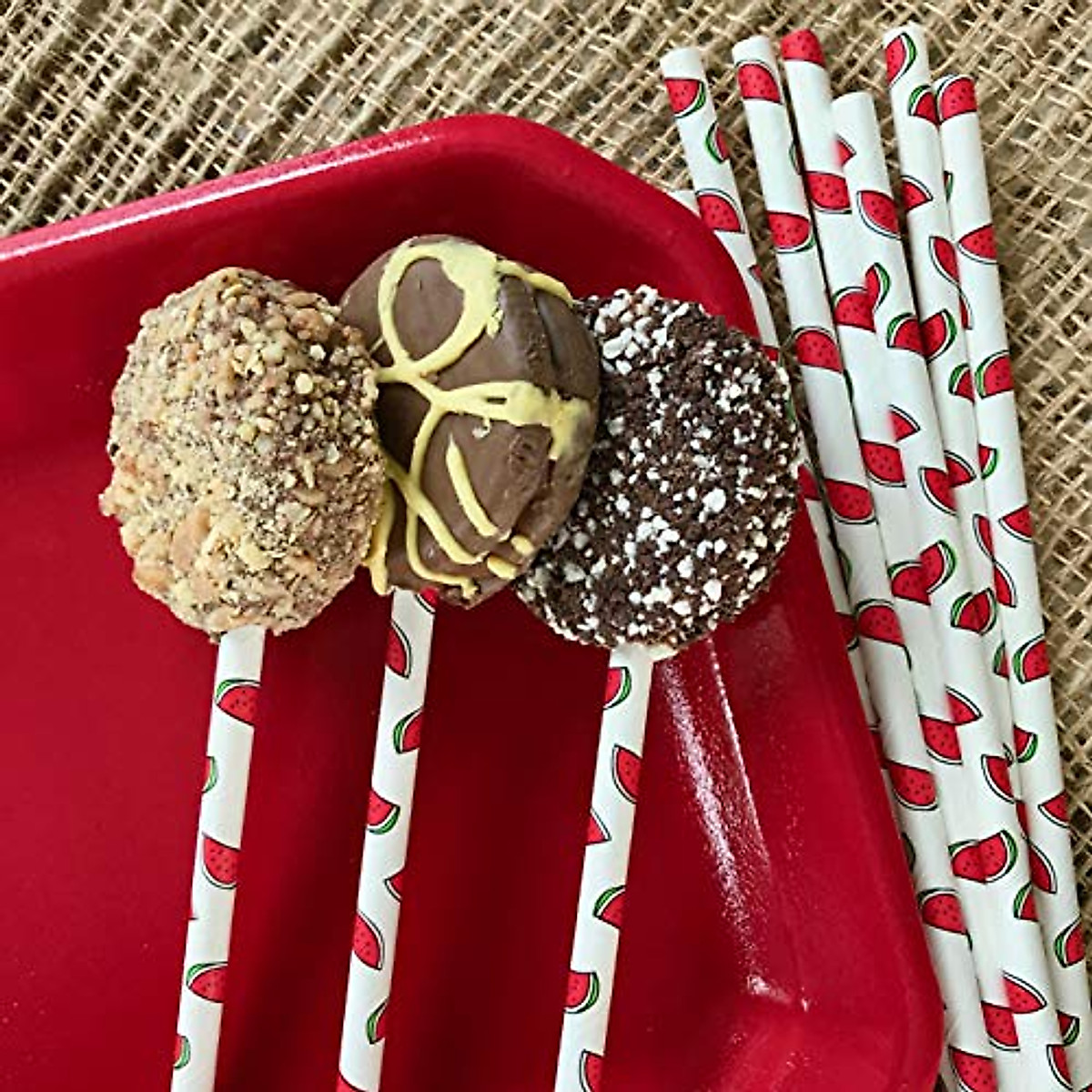 Watermelon Themed Paper Straws - Red Green White - 50 Pack