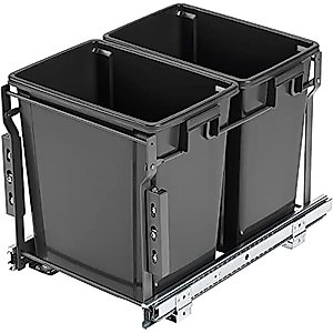 Coralov Pull Out Trash Can Under Cabinet Kitchen 16 Gallon/64 Qt. Dual Trash Bins Suit for Minumum 18 inch Wide Cabinet Slide Out Cabinet Trash Can - Grey