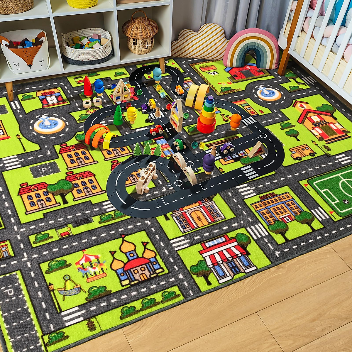 Zareas 3x5 Feet Kids Area Rug Play mat Car Rug for Playroom, Children Educational City Traffic Road Map Fun Car Carpet, Car Rug for Boys Bedroom, Upgrade Anti-Skid Rectangular for Kids Rugs, 60''x36''