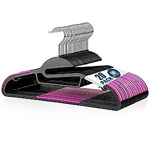 Pink Color Plastic Clothes Hangers (20 Pk) Non Slip Rubberized U-Slide Hanger, Ultra Thin Space Saving Suit Hanger, Non Slip Pants Hanger, Strong & Heavy Duty Plastic Coat Hanger, Strap Hooks.