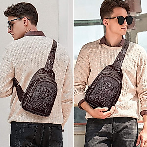 PIJUSHI Crocodile Leather Sling Bag for Men Casual Daypack Sling Backpack(PE020 Coffee RP)