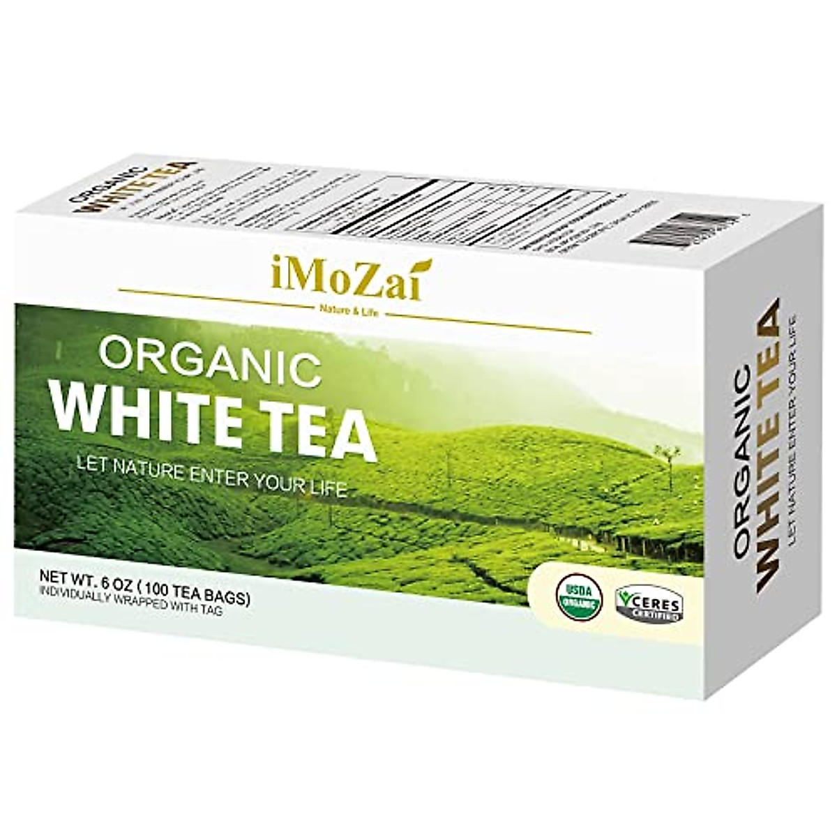 Imozai Organic White Tea Bags 100 Count Individually Wrapped