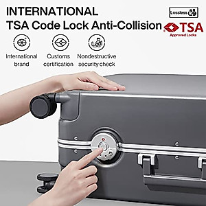 mixi Luggage Suitcase with Spinner Wheels, Upgrade Aluminum Frame PC Hardside Rolling Travel Suitcase with TSA Lock, 24'' Checked-in Trolley, Rock Gray