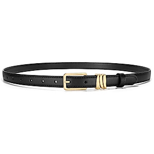 XZQTIVE Women Skinny Leather Belt Ladies Black Thin Waist Belt for Dresses Jeans Pants with Gold Buckle and Metal Loops