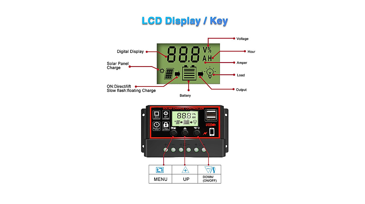 Himino 10A Solar Charge Controller - Smart 12V/24V Regulator with USB
