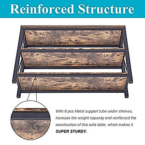 BON AUGURE Industrial Sofa Console Table for Entryway, 3 Tier Foyer Table for Hallway, Rustic Hall Tables Behind Couch (47 Inch, Rustic Brown)