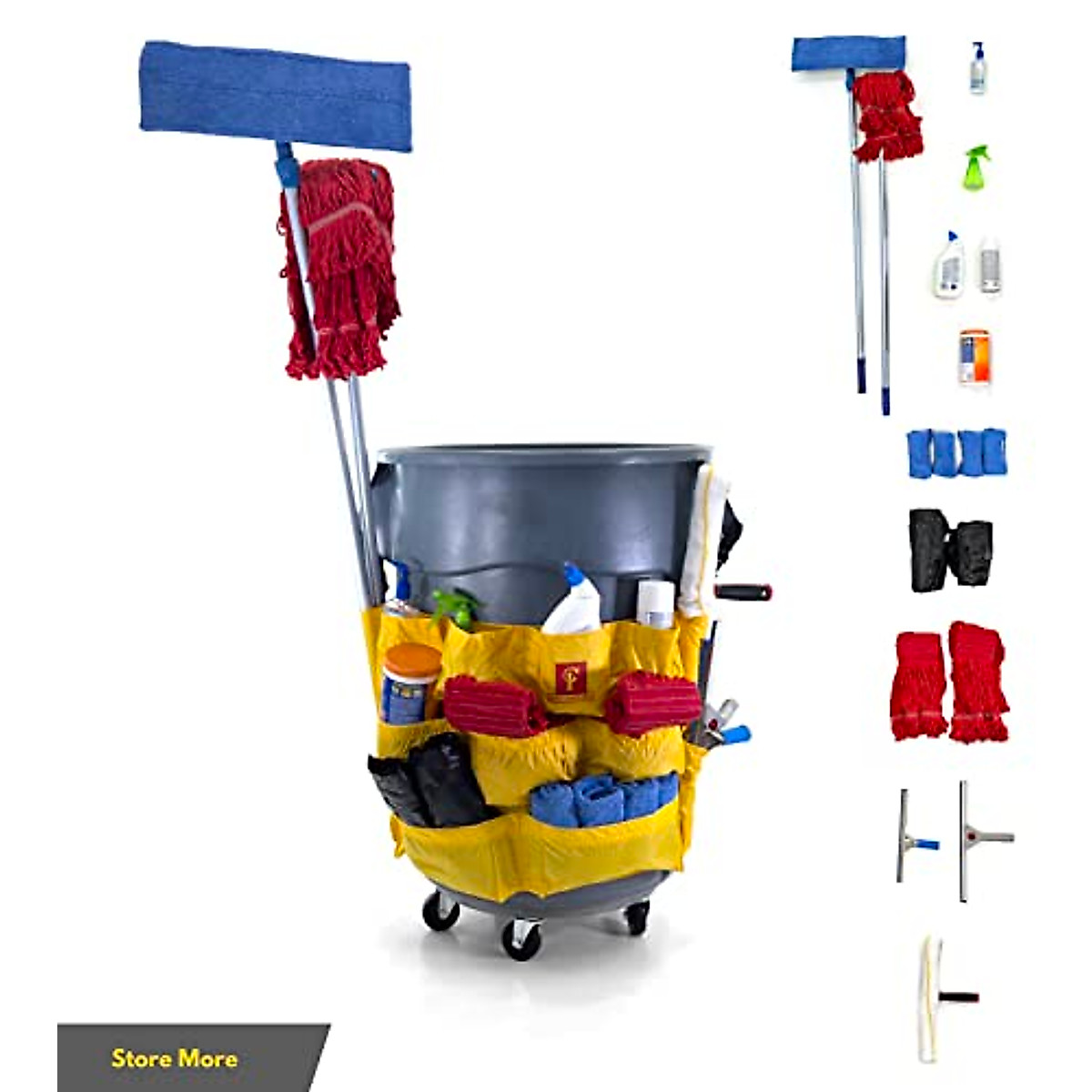 Trash Can Caddy Bag | Brute Compatible | Fits 32-55 Gallon Can | 12 Pockets | Heavy Duty Vinyl Construction Organizer for Cleaning & Janitorial Duties.