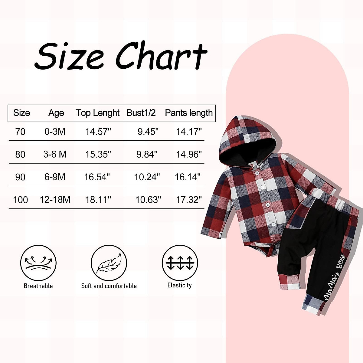 Fuermos Newborn Infant Baby Boy Clothes Plaid Button Long Sleeve Hoodies Romper+ Mama's and Boy Pants Outfits Set
