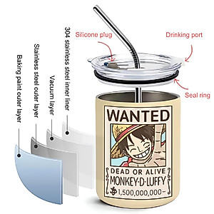 BayJew 12 oz Vacuum Insulated Tumblers with Lid and Straw, Double-Walled Stainless Steel Coffee Mug for Office Home,Cute One Piece Manga Anime Gifts