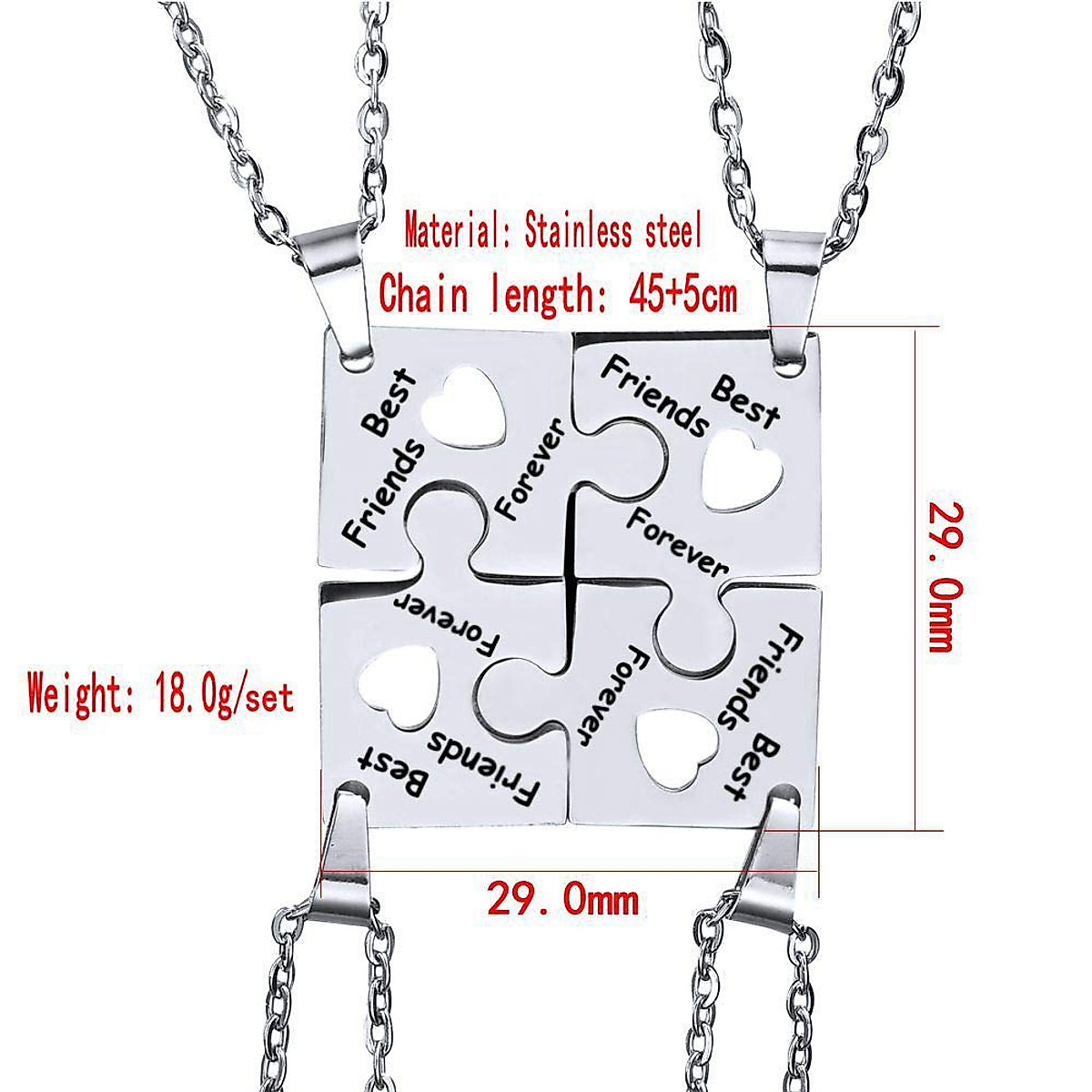Yocoyee 4 Pcs Puzzle Best Friends Forever Necklaces Stainless Steel Engraved Heart & 3 Pcs Simple Bar Pendant Set Friendship Necklaces-4 Pcs Puzzles
