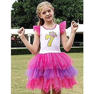 PrinceSasa Number 7#7 Child Tutu Party Girls Birthday Summer Dresses,6EDTA7,7-8 Years(Size 140)