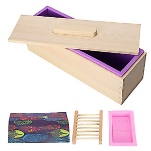 25 Pcs Silicone Soap Molds Making Kit,1200ml Purple Soap Cutter Mold,Rectangular Silicone Soap Mold Wooden Box DIY Soap Loaf Bread Mould Kitchen Baking Tools