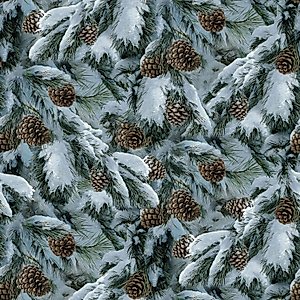 Springs Creative Wild Wings Contemplation Winter Pine Branches Multicolor Premium Quality 100% Cotton Fabric by The Yard.
