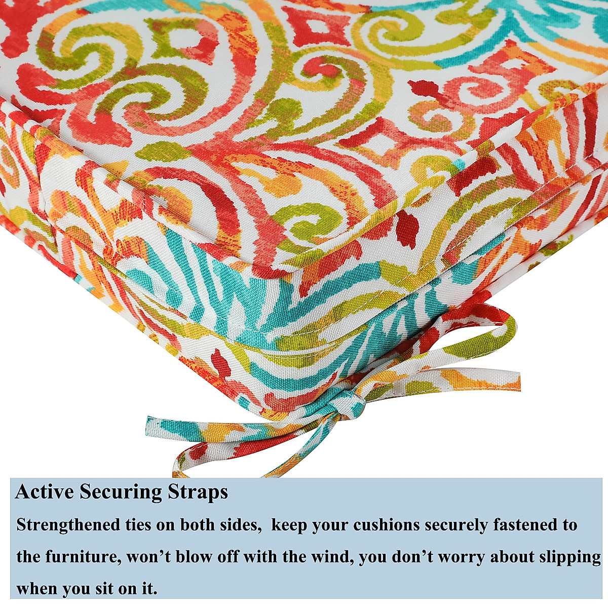 FUNHOME Outdoor Bench Cushion Water-Resistant, 45 x 18 Inch Bench Cushions for Outdoor Furniture, Settee Cushions with Handle and Straps, Patio Couch Cushion 1 Pack, Melora Paisley, Corinthian Dapple