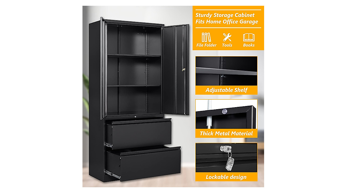 Versatile Metal File Cabinet with Lock & Adjustable Shelves