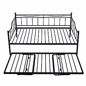 ODC Full Size Daybed with Adjustable Twin Pop Up Trundle, Heavy-Duty Steel Metal Extendable Bed for Bedroom Living Room,Black