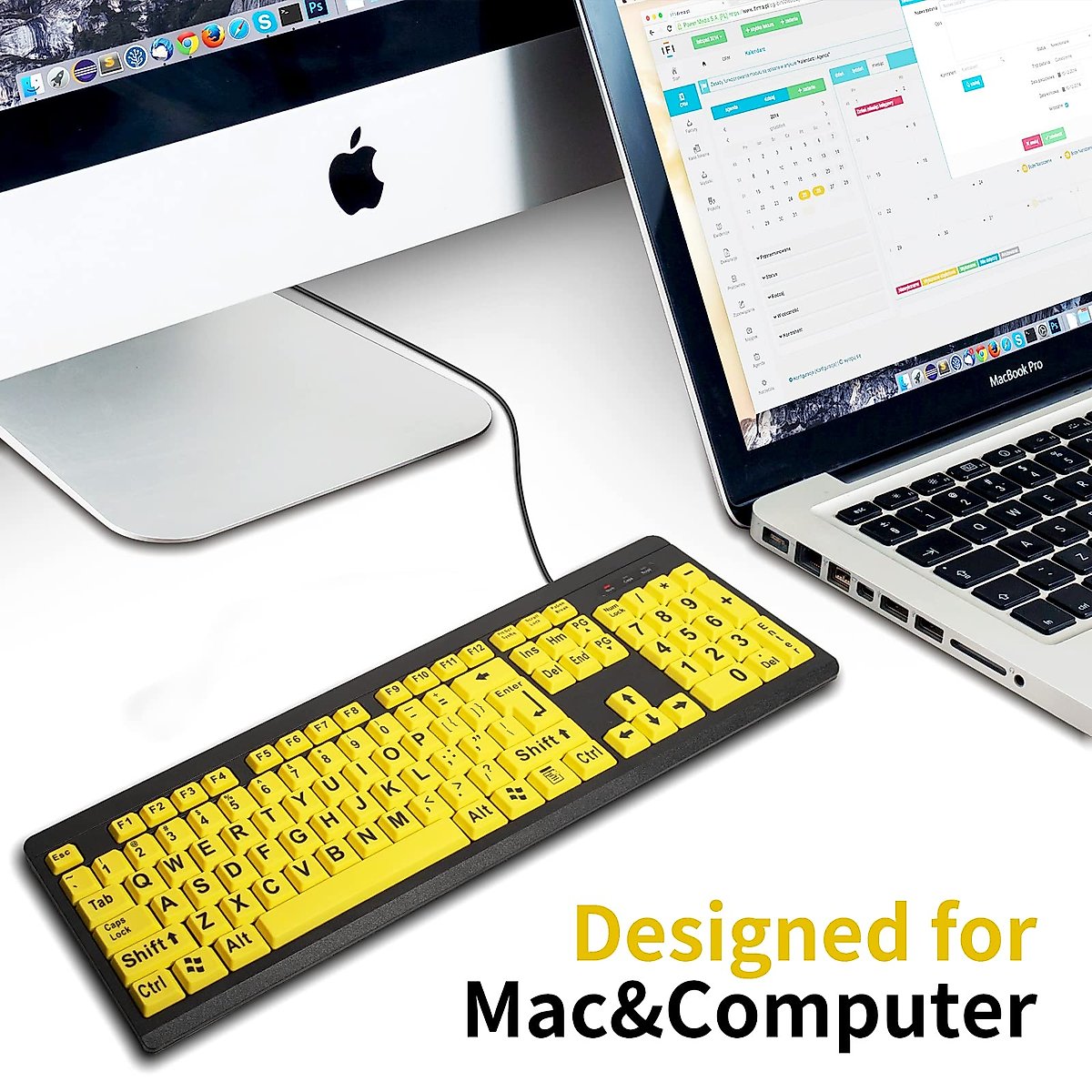 Adadmei Large Print Computer Keyboard, Wired USB High Contrast Keyboard, Oversized Big Letters Keyboard for Visually Impaired Low Vision Individuals, Seniors, Students, Computer Beginners