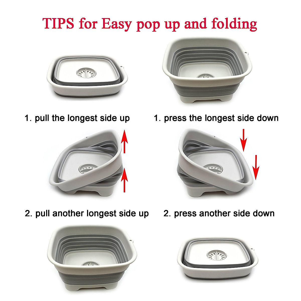 SAMMART 9.1L (2.4Gallon) Collapsible Dishpan with Draining Plug - Foldable Washing Basin - Portable Dish Washing Tub - Space Saving Kitchen Storage Tray (1, Lake Green)