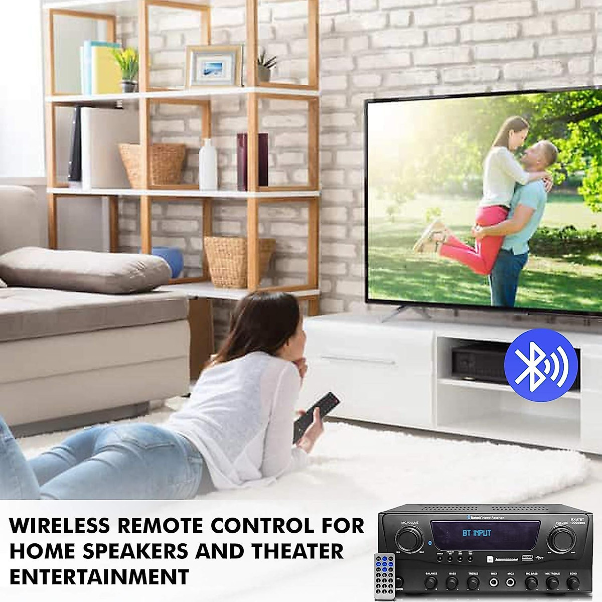Home Theater System Kit 1000 Watts Bluetooth Receiver w/ 6 Qty 5.25" 175 Watts Each in-Wall in-Ceiling Speakers & 16 Gauge 250 ft. Speaker Wire Portable Microphone w/Remote Control by Technical Pro