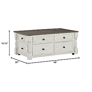 Signature Design by Ashley Havalance Farmhouse Lift Top Coffee Table with 4 Storage Drawers and Small Storage Tray, Whitewash
