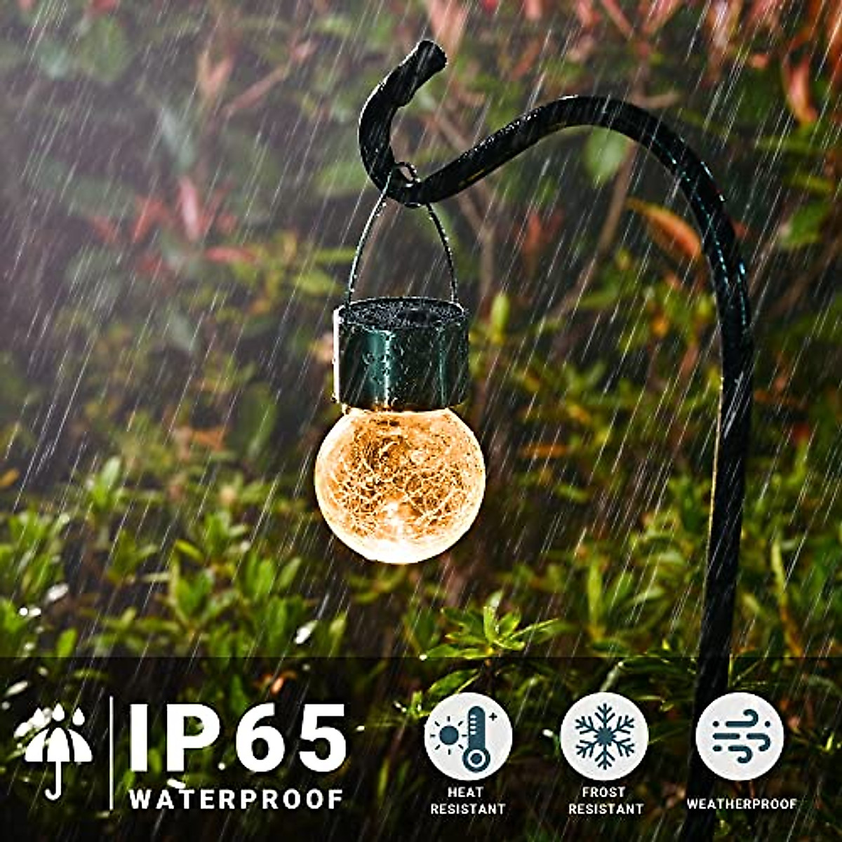 SOLPEX Hanging Solar Lights Outdoor, 8 Pack Decorative Cracked Glass Ball Light, Solar Powered Waterproof Globe Lighting, Hanging Globe Solar Lights for Garden, Yard, Patio, Lawn, Flower Bed