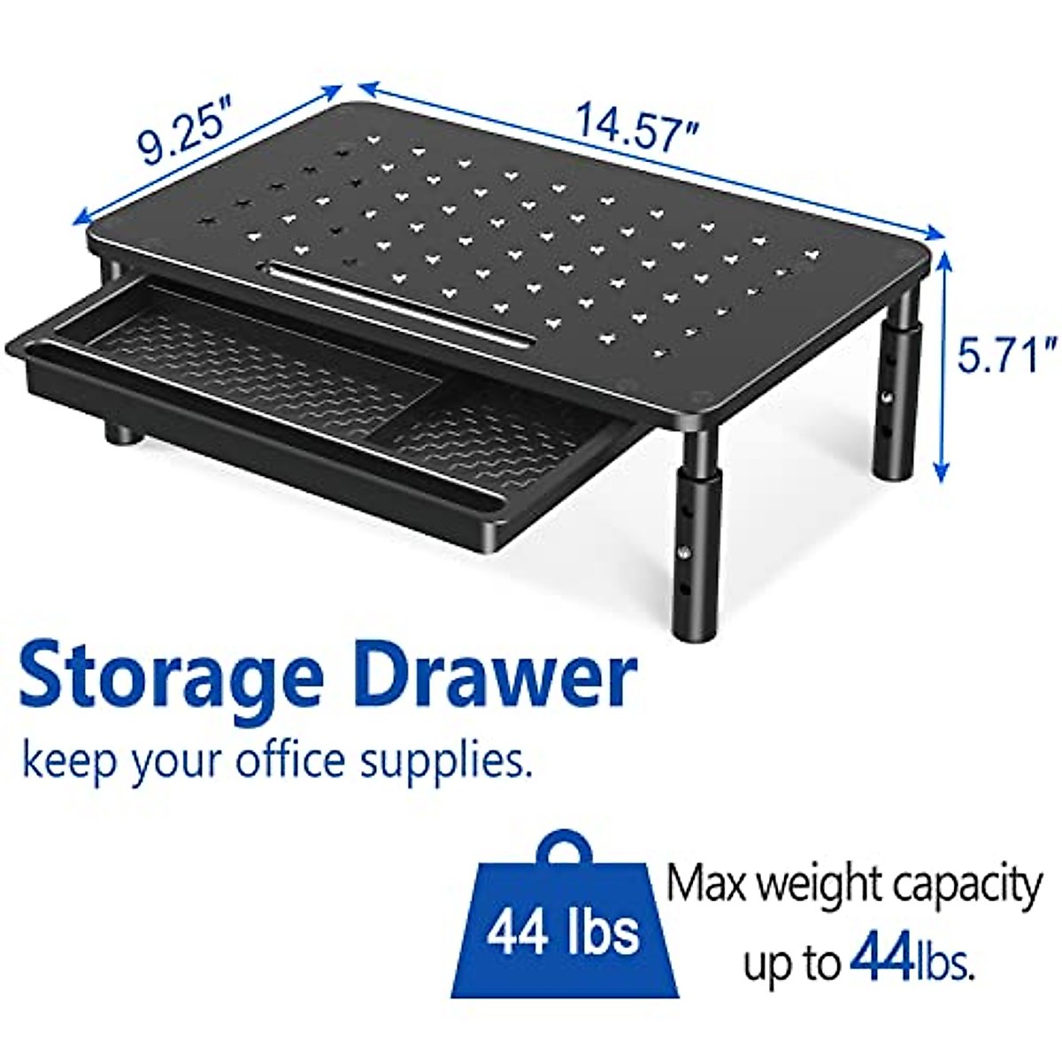 Zimilar 2 Pack Monitor Stand Riser with Drawer - 3 Height Adjustable Monitor Stand with Unique Star Mesh, Metal Monitor Riser for Computer Laptop Notebook Printer