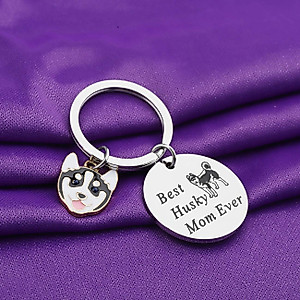 PENQI Husky Keychain Husky Jewelry Best Husky Mom Ever Keychain Dog Mom Ever Gift Dog Lover Dogs Jewelry for Husky Lover (sliver)
