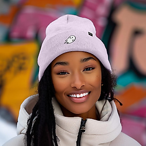 DALIX Embroidered Ghost Beanie Cap Cuffed Knit Hat Women in Lavender