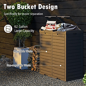 Toolsempire 62 Gallon Outdoor Trash Can, Dual Garbage Can with Lid & Drip Tray, Outside Trash Bin Garbage Bin for Patio, Backyard, Deck & Roadside (Coffee)