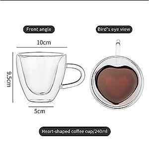 SKEMIX Heart Shaped Mug - Double Glass Coffee Cups With Heart - Double Layer Heart Cup - Heart Shaped Tea Cup - Clear Heart Mug - Heart Shaped Coffee Cup - Glass Heart Mug - Heart Shape Tea Cups