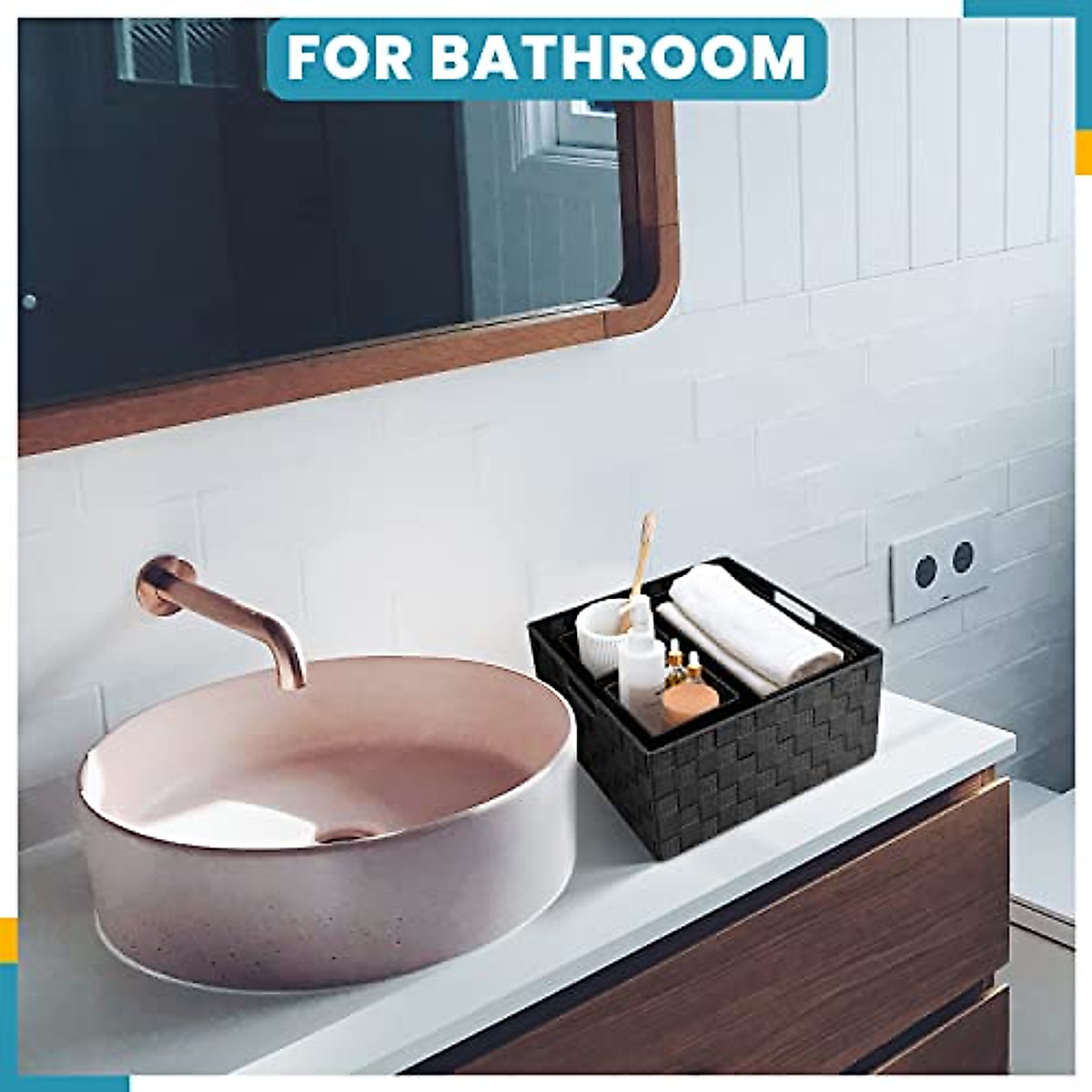 LOVSTORAGE Storage Baskets for Organizing with Lids, 8-Pack Woven Baskets for Shelves Small Bathroom Baskets Organizer Bins Pantry Storage Baskets for Dresser, Bedroom, Closet, Nursery