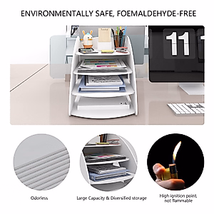 Natwind 4-Tier File Folder Paper Organizer for Desk Desktop White Office Supplies Desk Organizer Mail Letter Tray & Paper Sorter Document Notebook Storage Rack for Home Office School Classroom