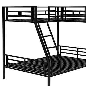 Triple Bunk Beds Twin Over Full Bunk Bed Attached a Loft Bed with Desk L-Shape Triple Loft Bed Metal Frame for Dorm, Boys & Girls Teens Kids Adults, Black