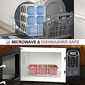 Ylebs 5 Compartment Bento Lunch Box,Reusable Meal Prep Containers,BPA-Free Stackable Divided Food Storage Container,for School, Work, and Travel, Dishwasher Safe,Set of 4