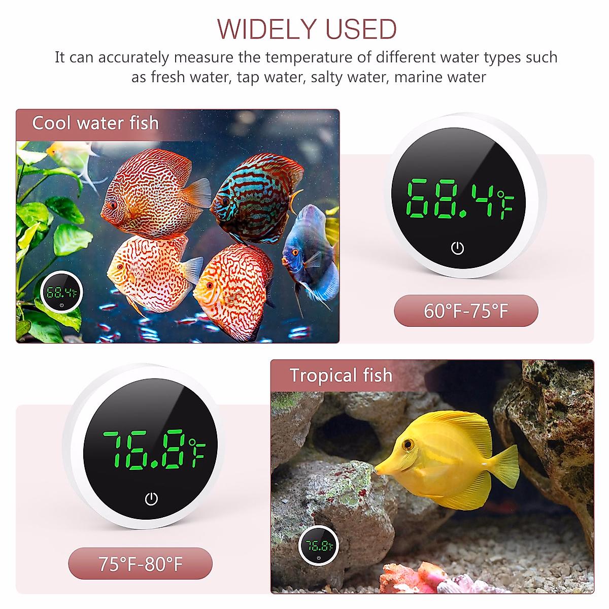 LOFICOPER Aquarium Thermometer, Digital Fish Tank Thermometer, Stick-on Reptile Thermometer with LED Touch Screen, Battery, for Fish, Aquatic Pets, Axolotl, Turtle, ℉