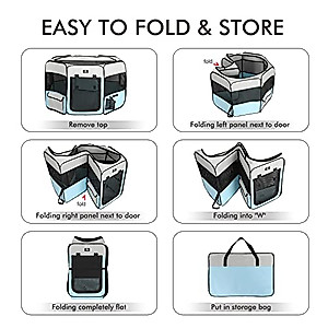 X-ZONE PET Portable Foldable Pet Dog Cat Playpen Crates Kennel/Premium 600D Oxford Cloth,Removable Zipper Top, Indoor and Outdoor Use