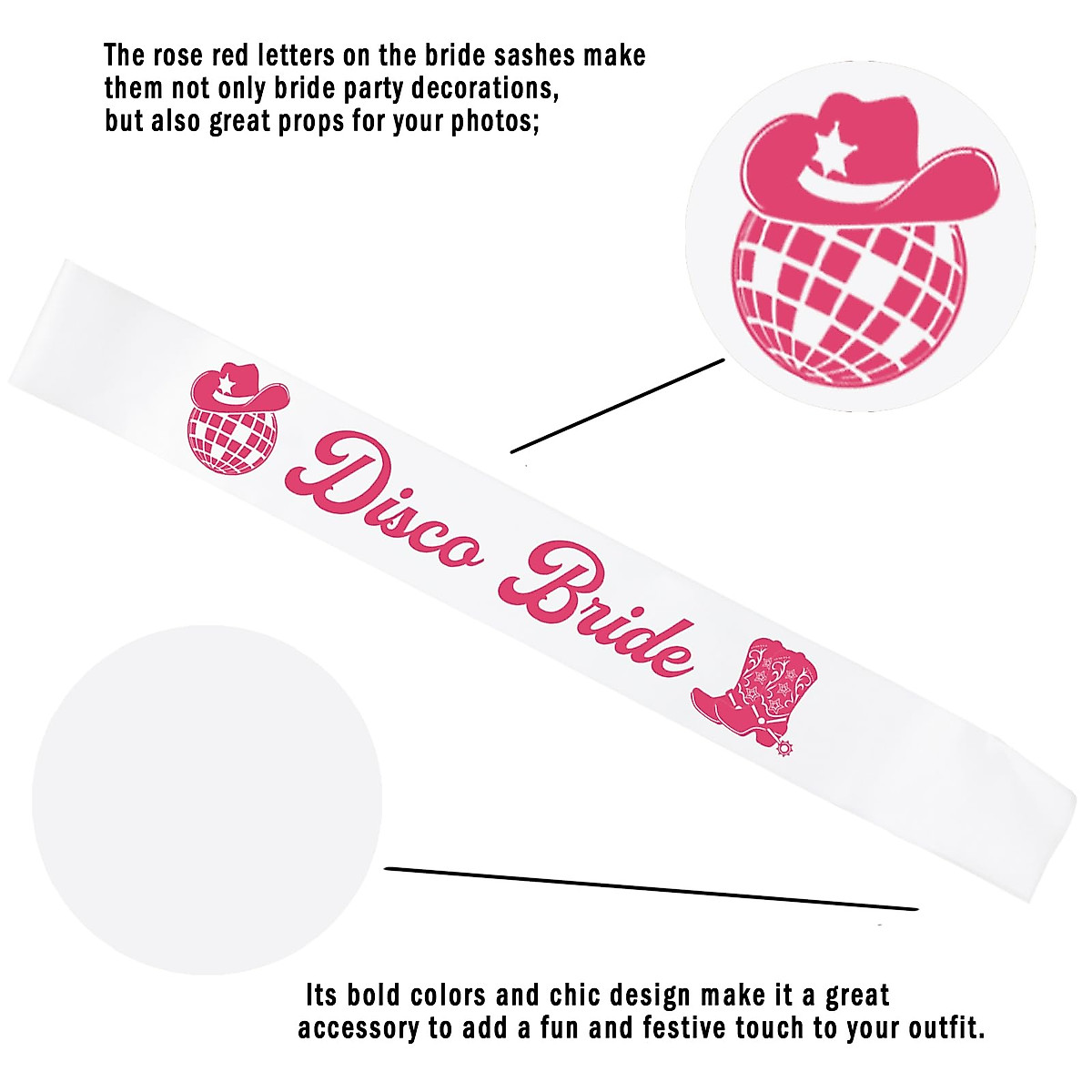 7 Pcs Disco Cowgirl Bachelorette Party Decorations - Disco Bride Sash I Let's Go Girls Sash I Last Hoe Down Sash I Booty Dancer Sash I Last Rodeo Sash I 100% Cowgirl Sash I Cowboy Catcher Sash (Pink)