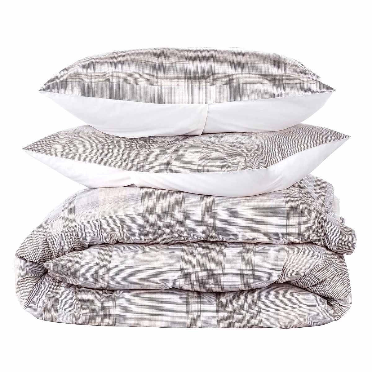 Nate Home by Nate Berkus 250TC Glen Plaid Duvet Cover Set | All-Season Cotton - Full/Queen Size - from mDesign - 3 Piece - Includes 1 Duvet Cover, 2 Pillow Shams, Pearl Multi (Cream/Beige)