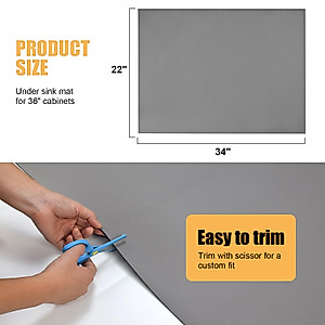 Under Sink Mat for Kitchen Super Absorbent, Quick Dry Kitchen Bathroom Cabinet Mat, 34" X 22" Or Smaller Cut to Fit Under Sink Drip Tray, Under Sink Liner Easy to Clean- Light Grey