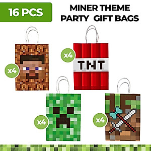 16 pc Pixel Party Bags, Miner Theme Favor Bags, Birthday Party Decorations, Birthday Party Supplies, Pixel Party Favors, Goodie Treat Candy Gift Bags, Party Supplies, Creeper