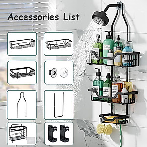 HMIEPRS Hanging Shower Caddy Over Shower Head, Bathroom Shower Organizer Hanging with Soap Holder Hooks, Large Capacity Shower Rack Basket Shelf for Towels, Sponge, Razor, Shampoo