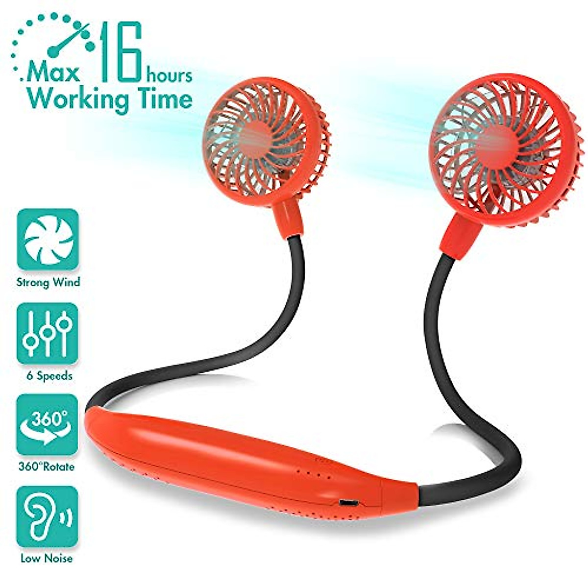 panergy Portable Neck Fan, 2600mAh Battery Operated Handfree Design Wearable Fan with 6 Speeds Strong Wind, 360° Adjustable High Flexibility Personal Fan for Outdoor Travel Home Office