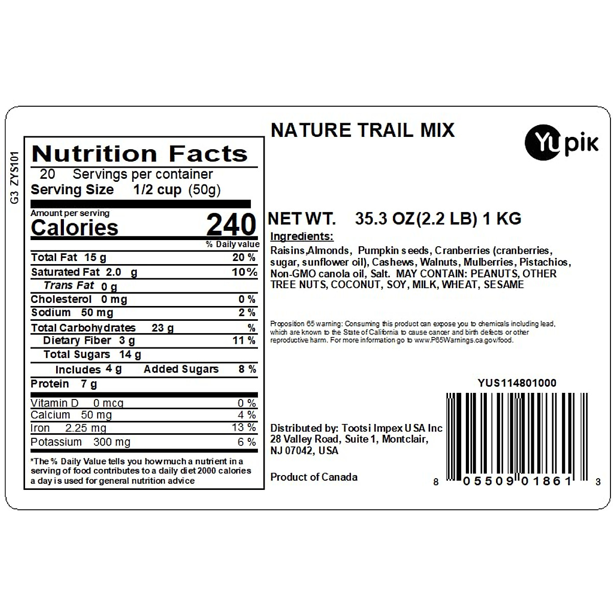 Yupik Nature Trail Mix, 2.2 lbs, with Raisins, Almonds, Pumpkin Seeds, Cranberries, Cashews, Walnuts, Mulberries, Pistachios,Brown