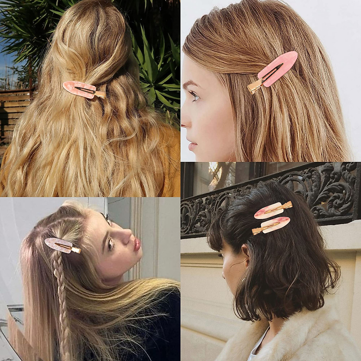 Magicsky 10PCS No Bend Hair Clips for Styling, Acrylic Resin Flat Clip, No Crease Curl Small Pin, Bang Seamless Hair Barrette Tool for Makeup-Hairstyle Accessories for Women Girls, Pink Opal