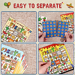 WERNNSAI Mexican Bingo Party Games - 24 Players Birthday Party Games for Kids Bingo Game Bachelorette Final Fiesta Bingo Game Cards Supplies for Taco Themed Party Kids Night Classroom Activities