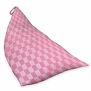 Lunarable Pink Lounger Chair Bag, Checkered Striped Squares Pastel Tones Geometrical Symmetric Illustration, High Capacity Storage with Handle Container, Lounger Size, Pale Pink Pink