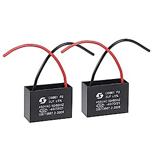uxcell Ceiling Fan Capacitor CBB61 3uF 450V AC 2 Wires Metallized Polypropylene Film Capacitor 43x31x18mm for Electric Fan Pump Motor Generator 2Pcs