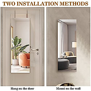 Vlsrka Mirror Jewelry Cabinet, Upgraded 3 LED Lights Wall/Door Mounted Jewelry Armoire Organizer, 47.2" Full Length Mirror with Storage, Built-in Lighted Mirror, 4 Drawers, 5 Shelves, Lockable, Wood