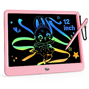 KOKODI 12 Inch LCD Writing Tablet with Anti-Lost Stylus, Erasable Doodle Board Colorful Toddler Drawing Pad, Car Travel School Games Toys for 3 4 5 6 7 8 Kids, Birthday Gift for Girls Boys Adults Pink