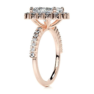 Solid Gold Handmade Engagement Ring 3 CT Radiant Cut Moissanite Diamond Halo Bridal Wedding Ring for Anniversary Propose Gifts (10K Solid Rose Gold)